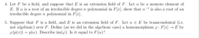 Solved Let F be a field, and suppose that E is an extension | Chegg.com