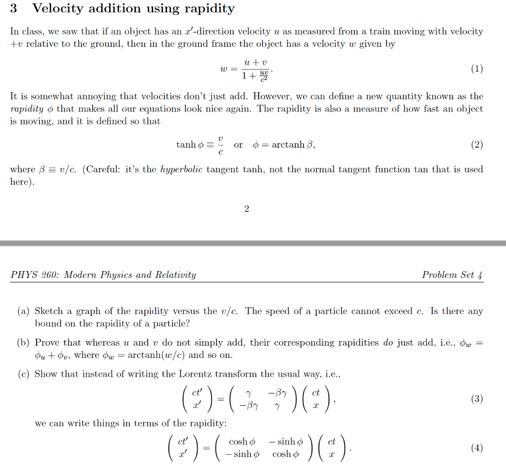 Solved 3 Velocity addition using rapidity In class, we saw | Chegg.com