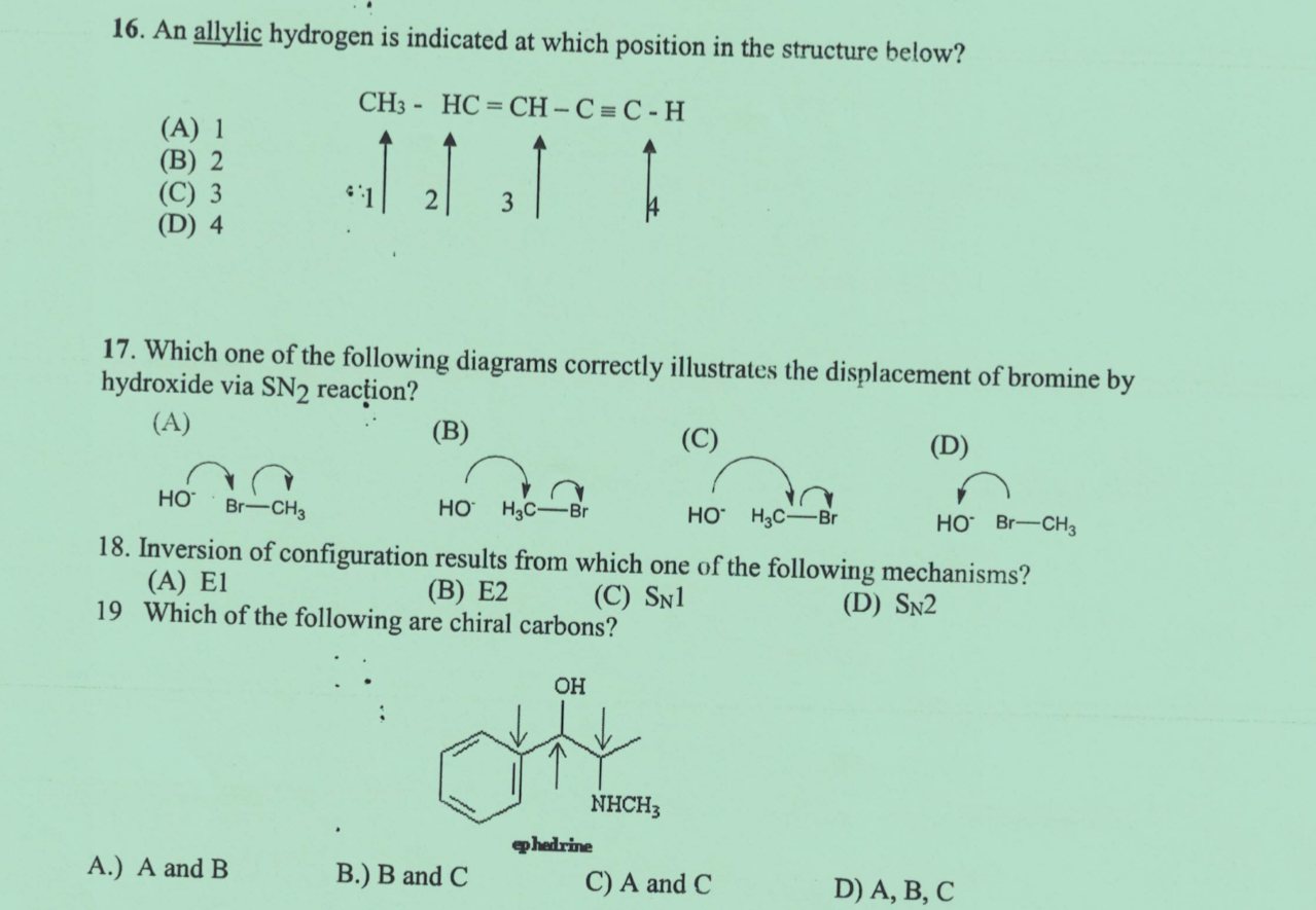 Solved 16. An allylic hydrogen is indicated at which | Chegg.com