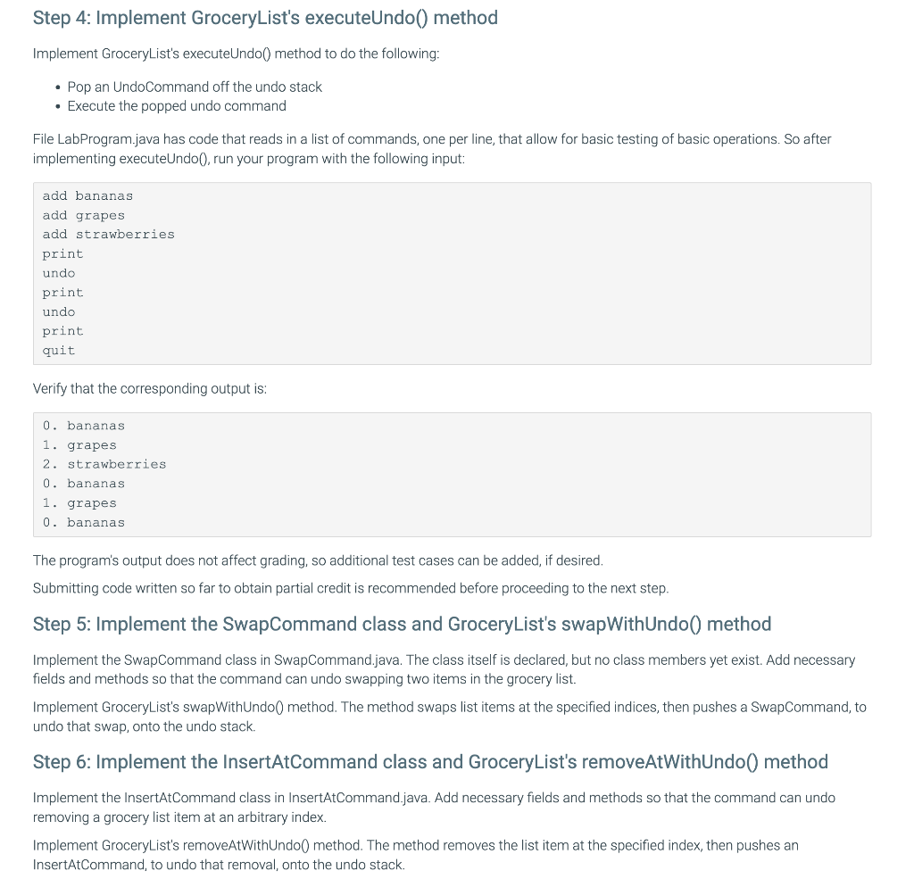 Solved In this lab a grocery list editor with undo | Chegg.com