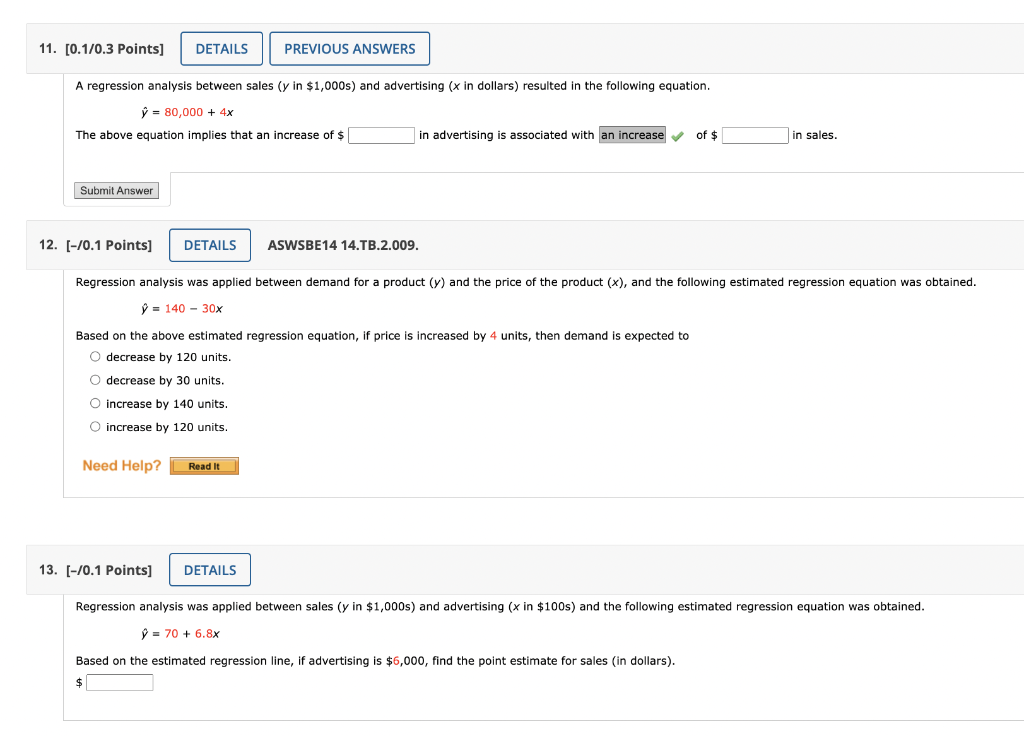 Solved A regression analysis between sales ( y in $1,000s ) | Chegg.com