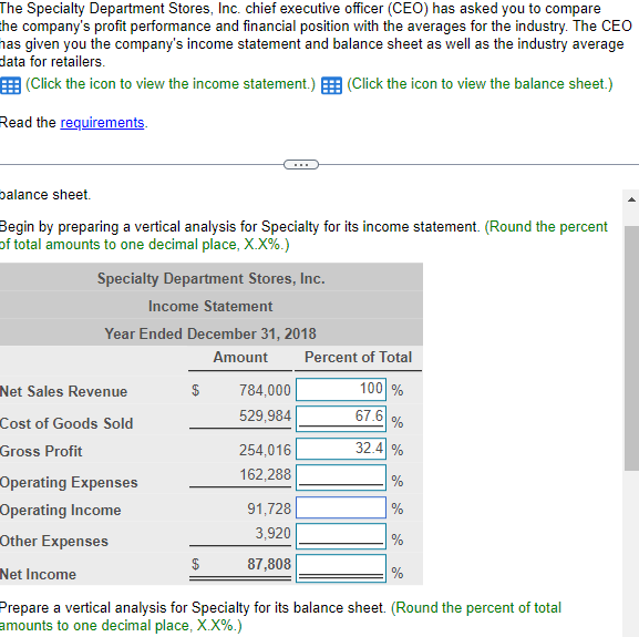 Solved The Specialty Department Stores, Inc. chief executive | Chegg.com