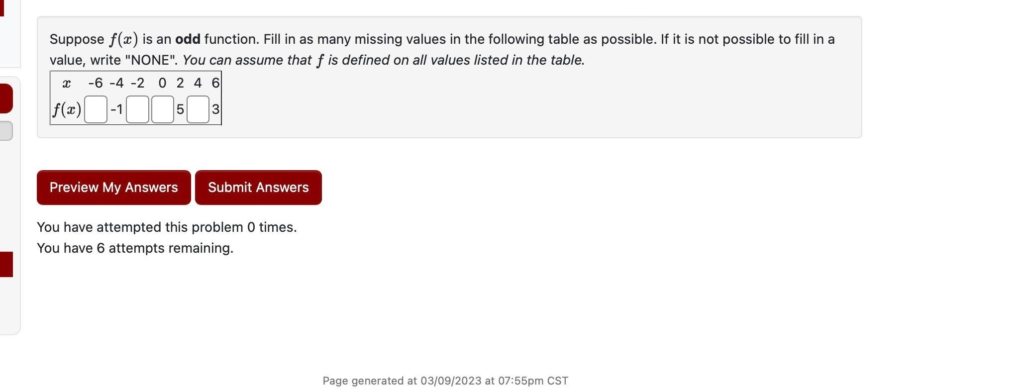 Solved Suppose f(x) is an odd function. Fill in as many | Chegg.com