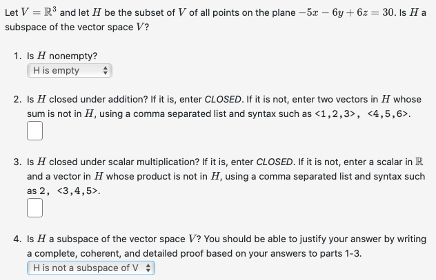 Solved Let V=R3 and let H be the subset of V of all points | Chegg.com