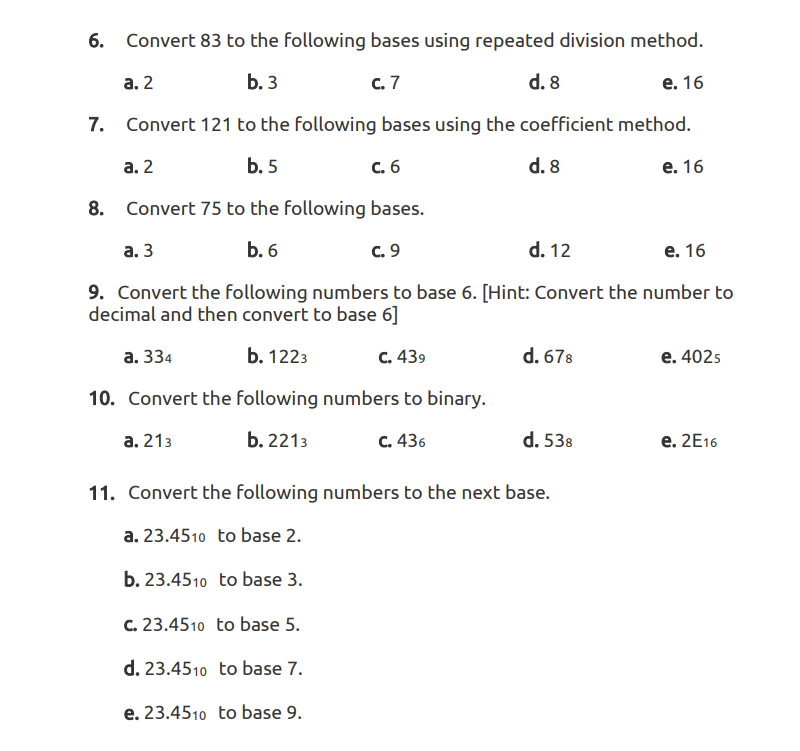 Solved 6. Convert 83 to the following bases using repeated | Chegg.com