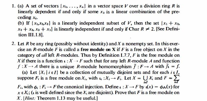 Solved 1. (a) A set of vectors {x1,…,xn} in a vector space V | Chegg.com