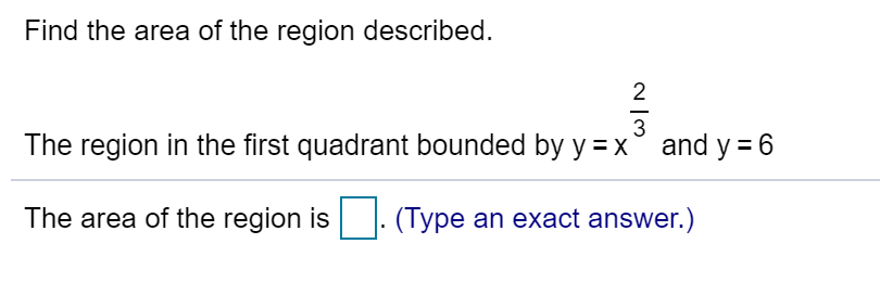 Solved Find the area of the region described. 2 3 The region | Chegg.com