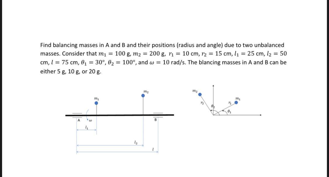 Solved Find balancing masses in A and B and their positions | Chegg.com