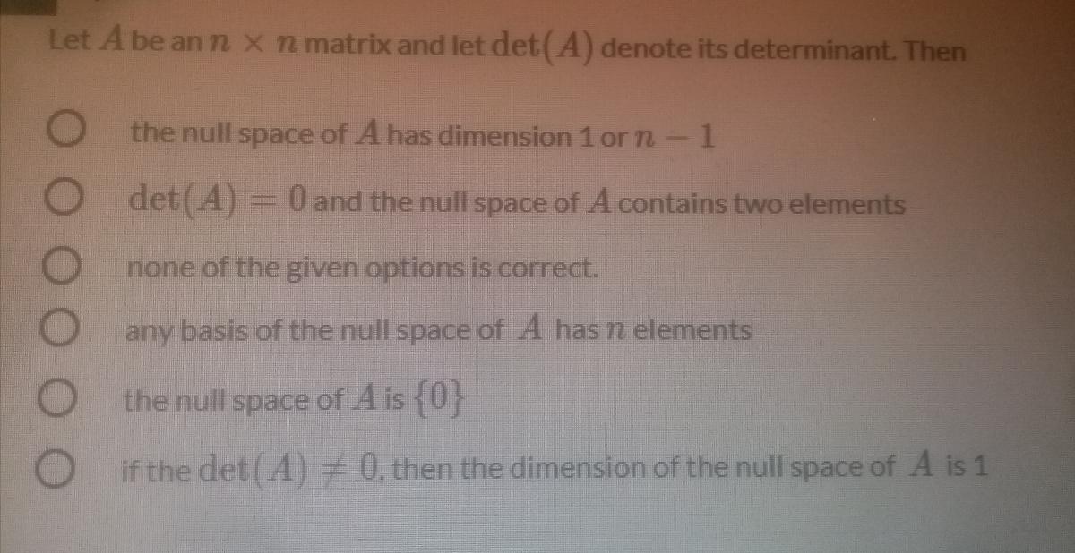 Solved Let A be an n x n matrix and let det(A) denote its | Chegg.com