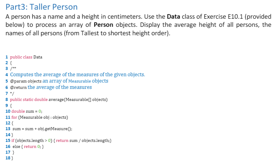 Solved Part3: Taller Person A person has a name and a height | Chegg.com