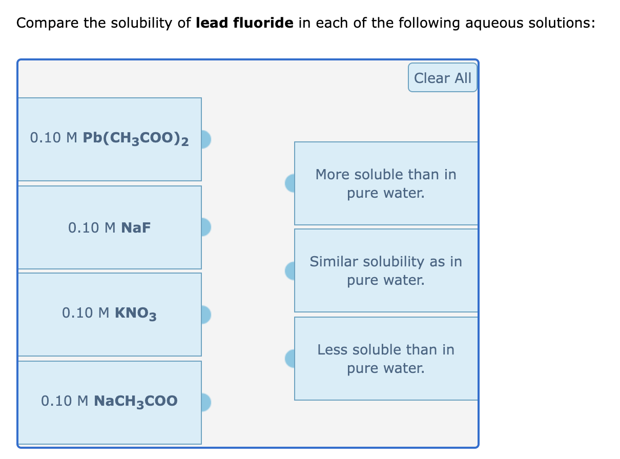 Solved Compare the solubility of lead fluoride in each of | Chegg.com