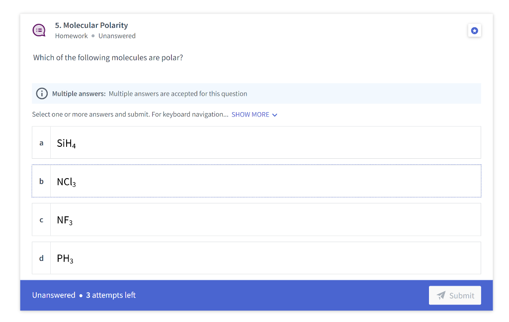 Solved 5. Which of the following molecules are polar? 7. | Chegg.com