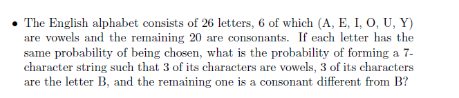 Solved The English alphabet consists of 26 letters, 6 of | Chegg.com