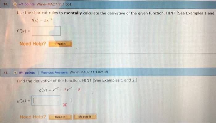 Solved 13. /1 points waneFMAC7 11.1 004 Use the shortcut | Chegg.com