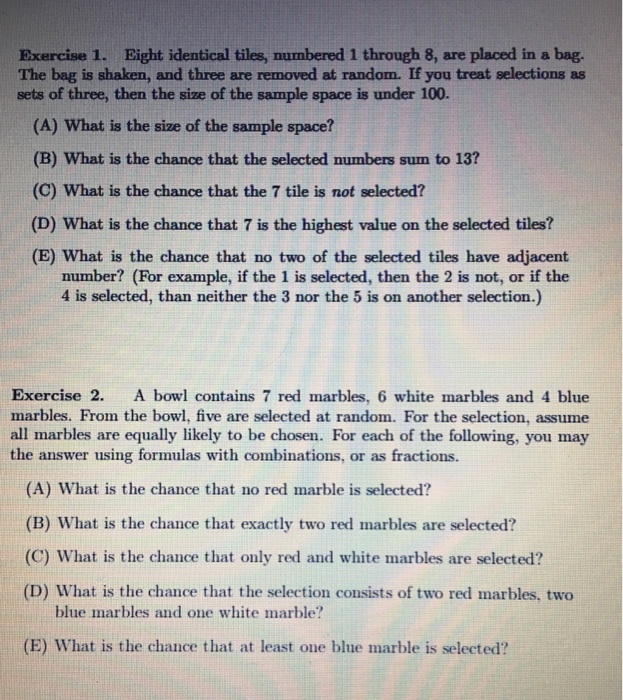 Solved Exercise 1. Eight identical tiles, numbered 1 through | Chegg.com