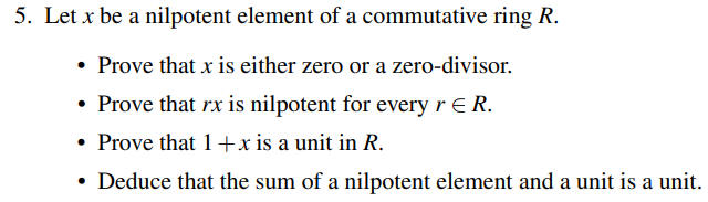 Solved 5. Let x be a nilpotent element of a commutative ring | Chegg.com