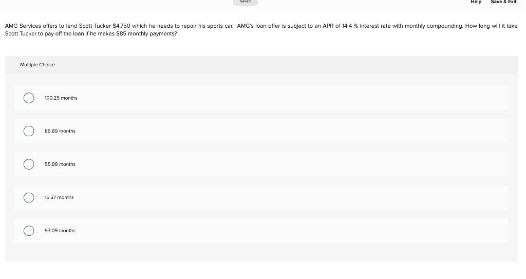 Solved Saver Help Save & Exit AMG Services offers to lend | Chegg.com