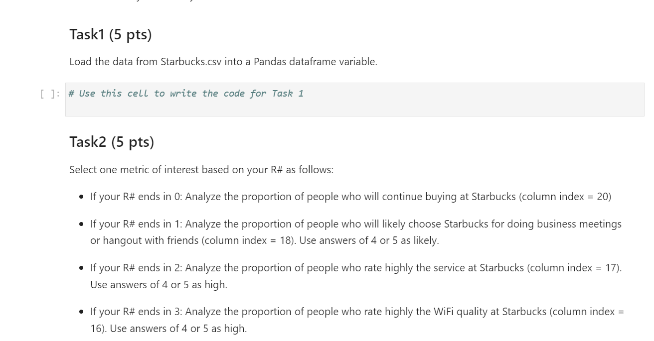 Solved Task1 (5 pts) Load the data from Starbucks.csv into a | Chegg.com