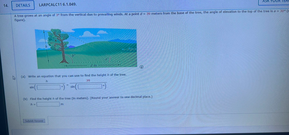 Solved A tree grows at an angle of 3∘ from the vertical due | Chegg.com
