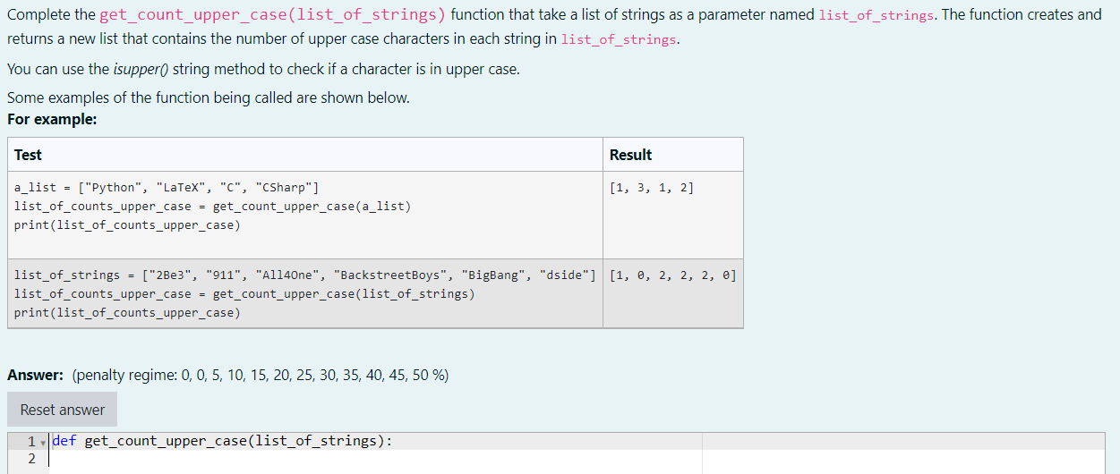 Solved Complete The Get count upper case list of strings Chegg