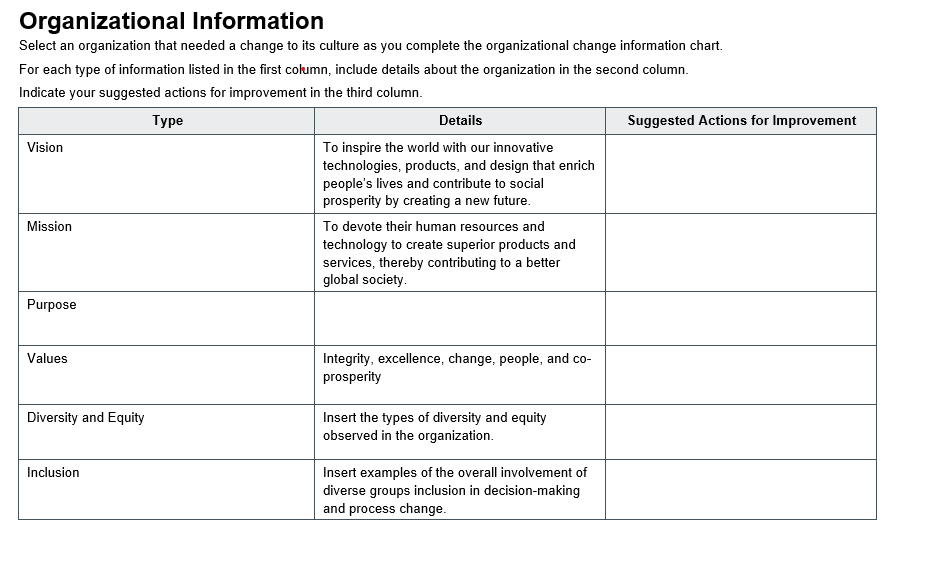 Solved Organizational Information Select an organization | Chegg.com