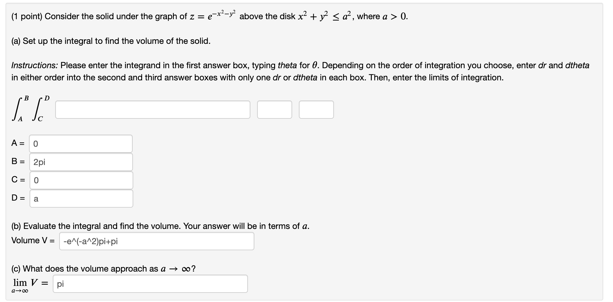 Solved (1 ﻿point) ﻿Consider the solid under the graph of | Chegg.com