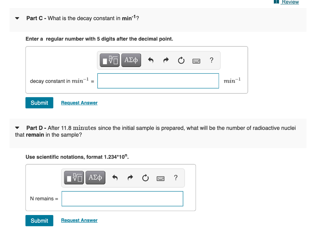 Solved Review A assumptive radioactive sample's half-life is | Chegg.com