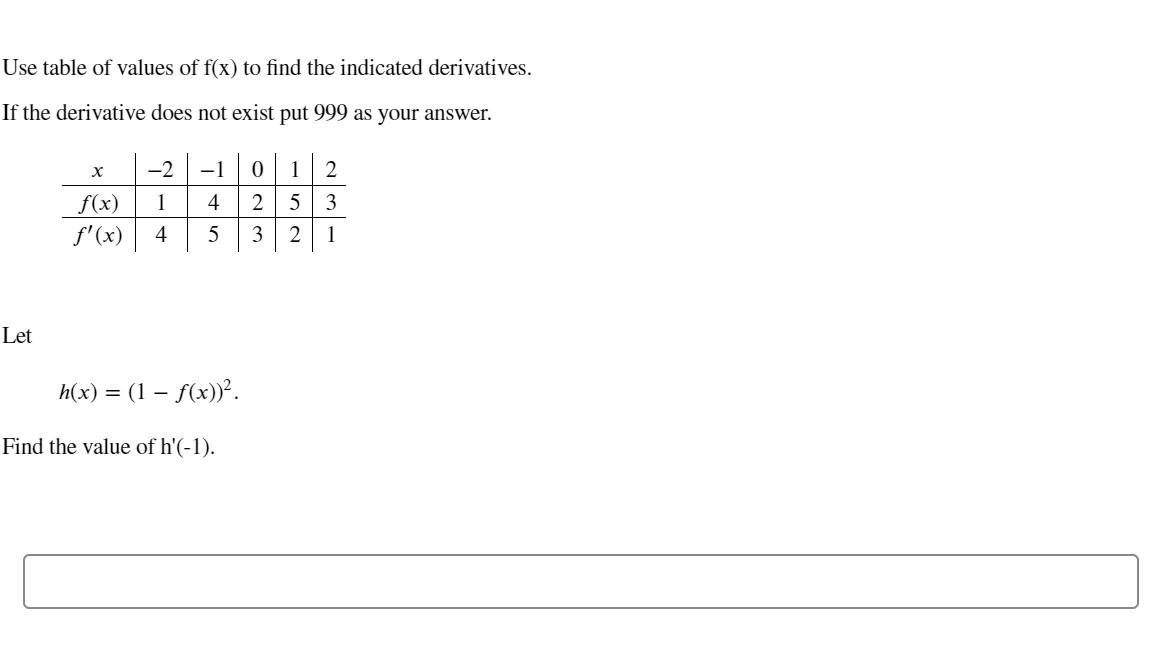 Solved Use Table Of Values Of F X To Find The Indicated