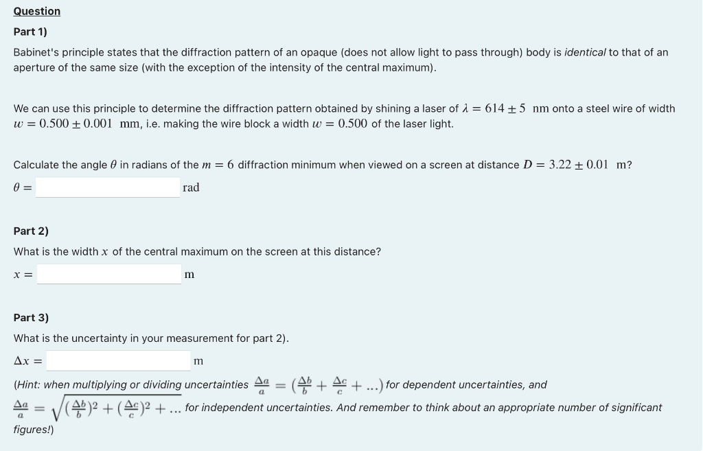 Solved Question Part 1) Babinet's principle states that the | Chegg.com