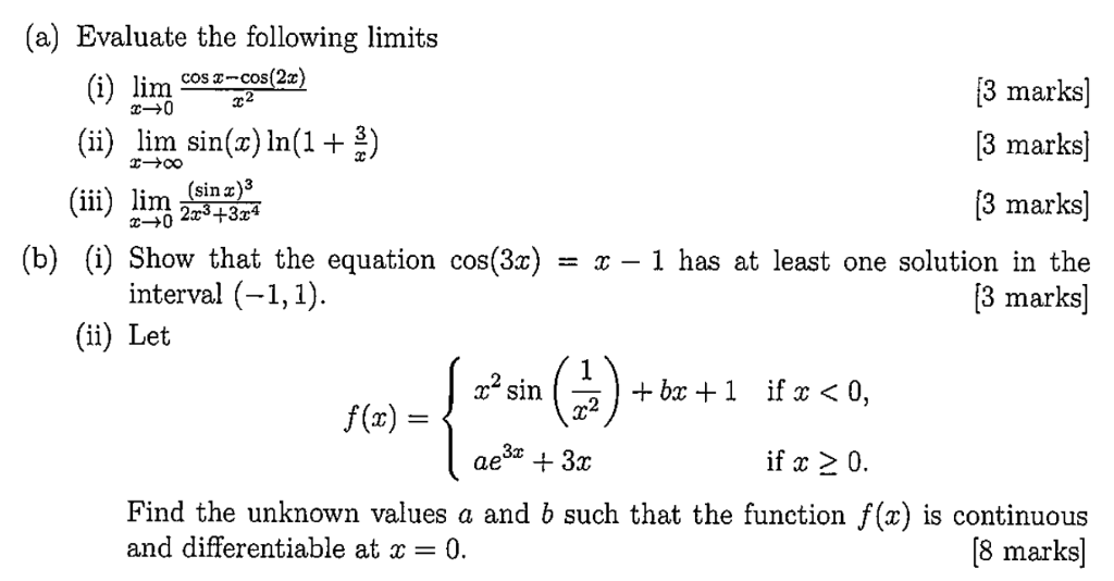 Solved (a) Evaluate the following limits cos z-cos(2x) 3 | Chegg.com