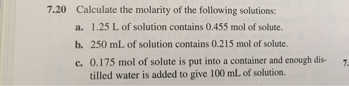Solved Calculate the molarity of the following solutions: | Chegg.com