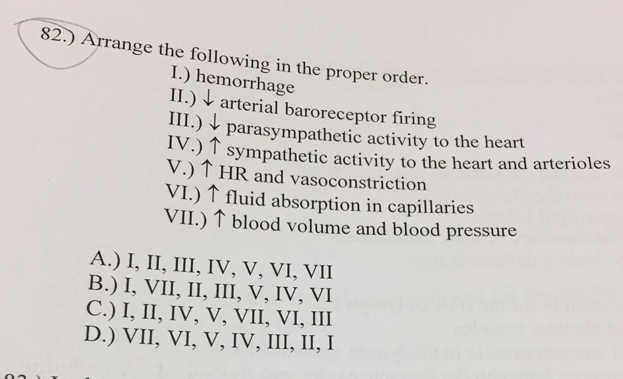 Solved 82.) Arrange the following in the proper order. I.) | Chegg.com