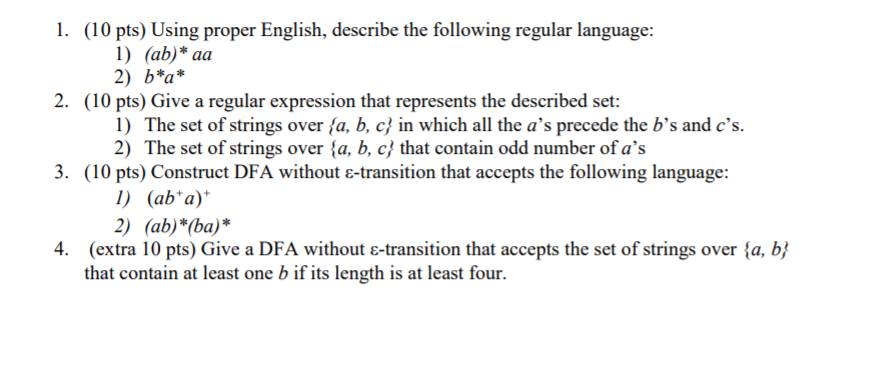Solved 1. (10 pts) Using proper English, describe the | Chegg.com