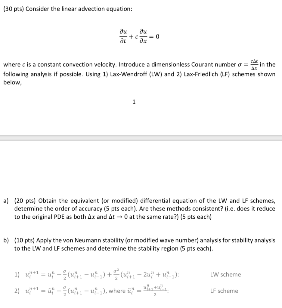 Solved (30 pts) Consider the linear advection equation: ди | Chegg.com