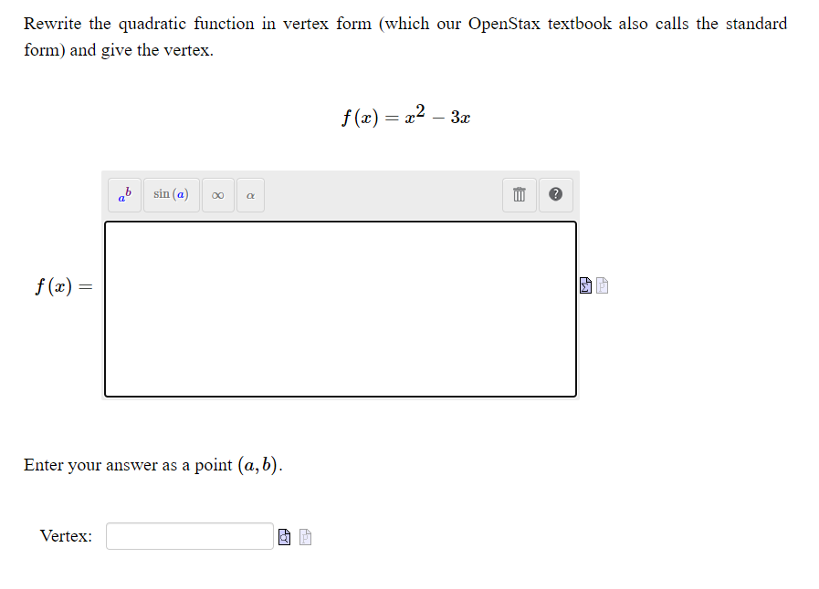 Solved Rewrite the quadratic function in vertex form (which | Chegg.com
