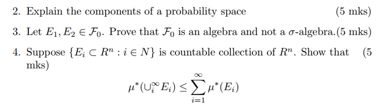 Solved Define the following terms:(a) ﻿algebra and a sigma | Chegg.com