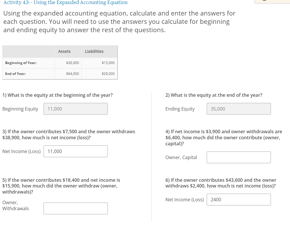 Solved Activity 4,b - Using the Expanded Accounting Equation | Chegg.com