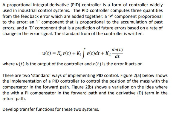 Solved A proportional-integral-derivative (PID) controller | Chegg.com