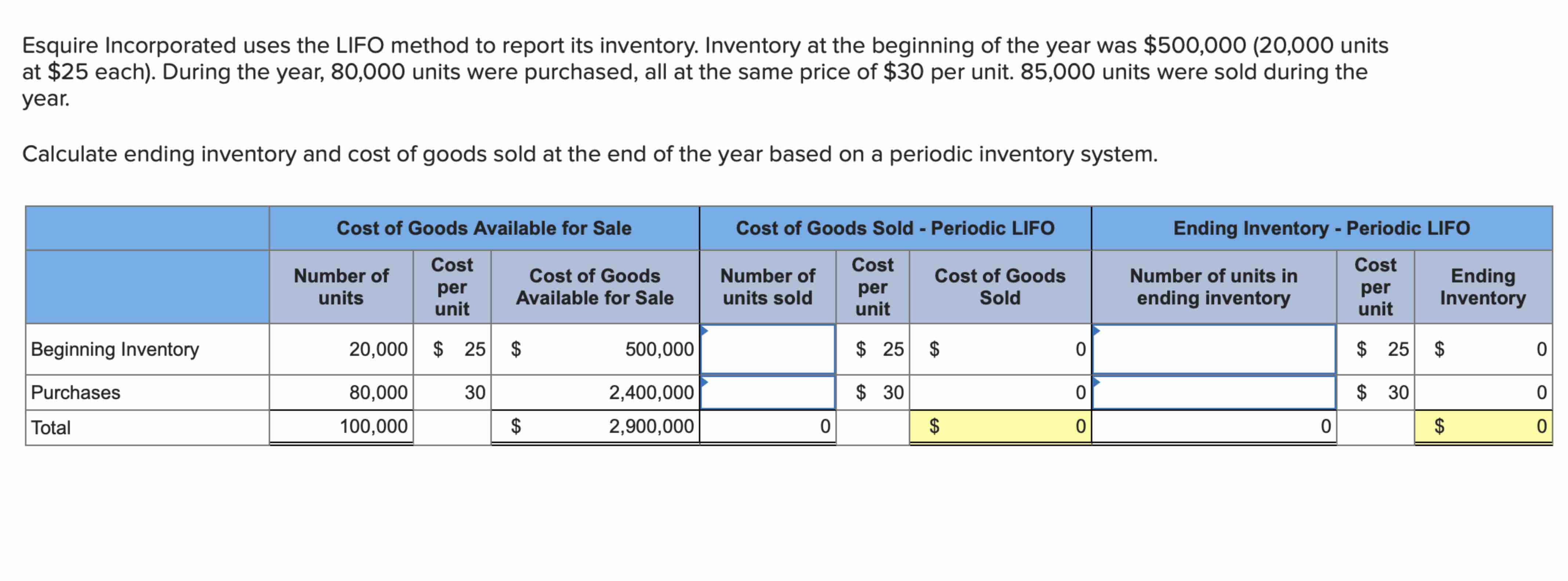 Solved Esquire Incorporated uses the LIFO method to report | Chegg.com