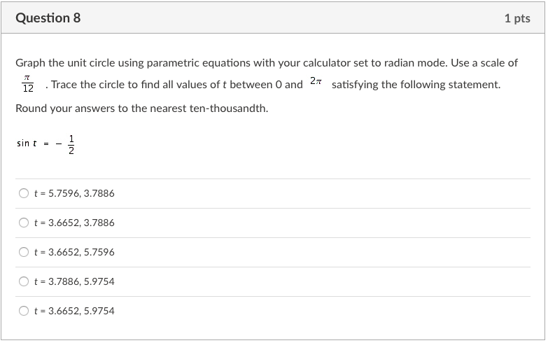 Solved Question 8 1 pts Graph the unit circle using | Chegg.com