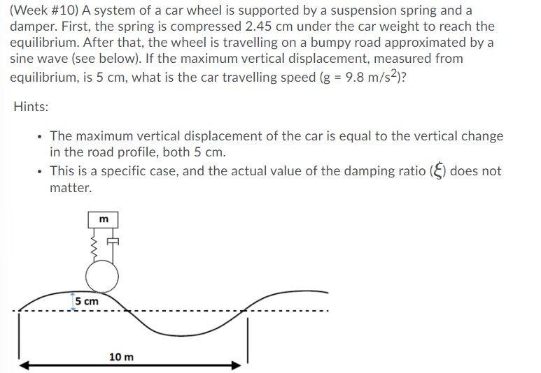 Solved (Week #10) A system of a car wheel is supported by a | Chegg.com