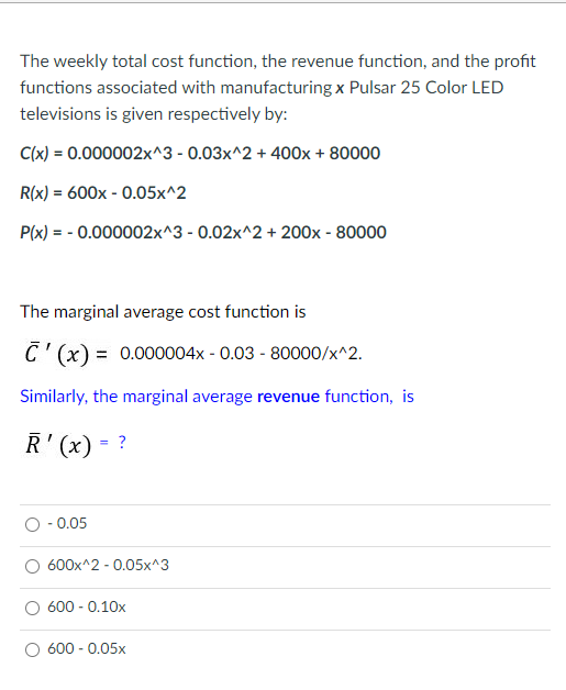 Solved The weekly total cost function, the revenue function, | Chegg.com