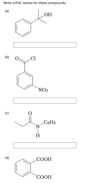 Solved Write IUPAC names for these compounds.(a)(b)(c)(d) | Chegg.com