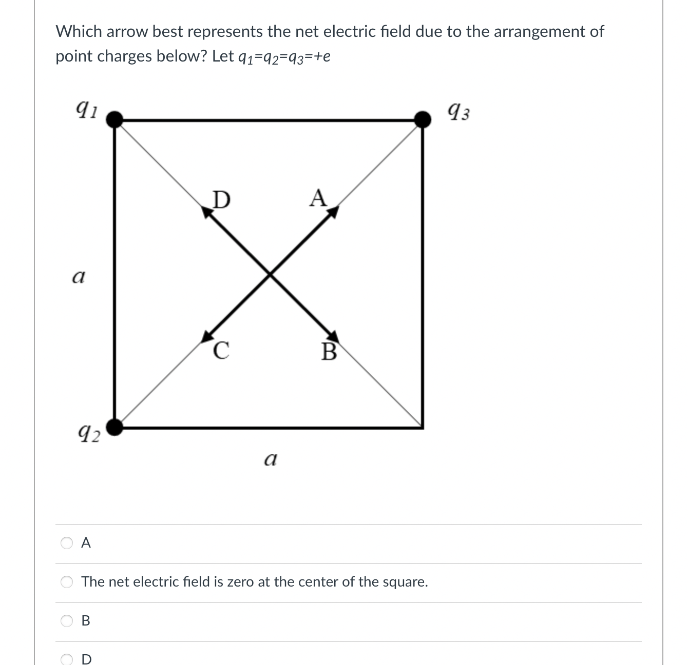 Solved Which arrow best represents the net electric field | Chegg.com