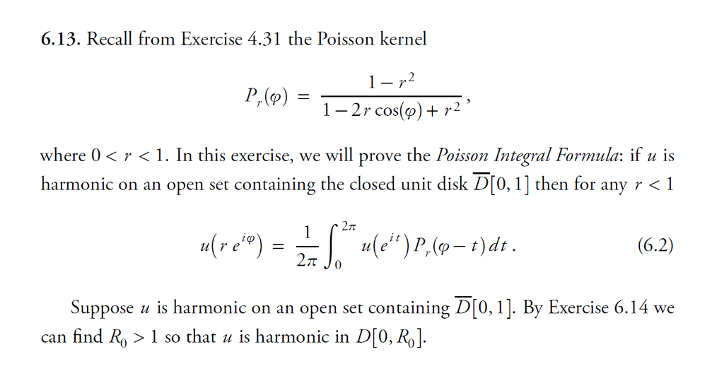 Solved 6.13. Recall from Exercise 4.31 the Poisson kernel | Chegg.com