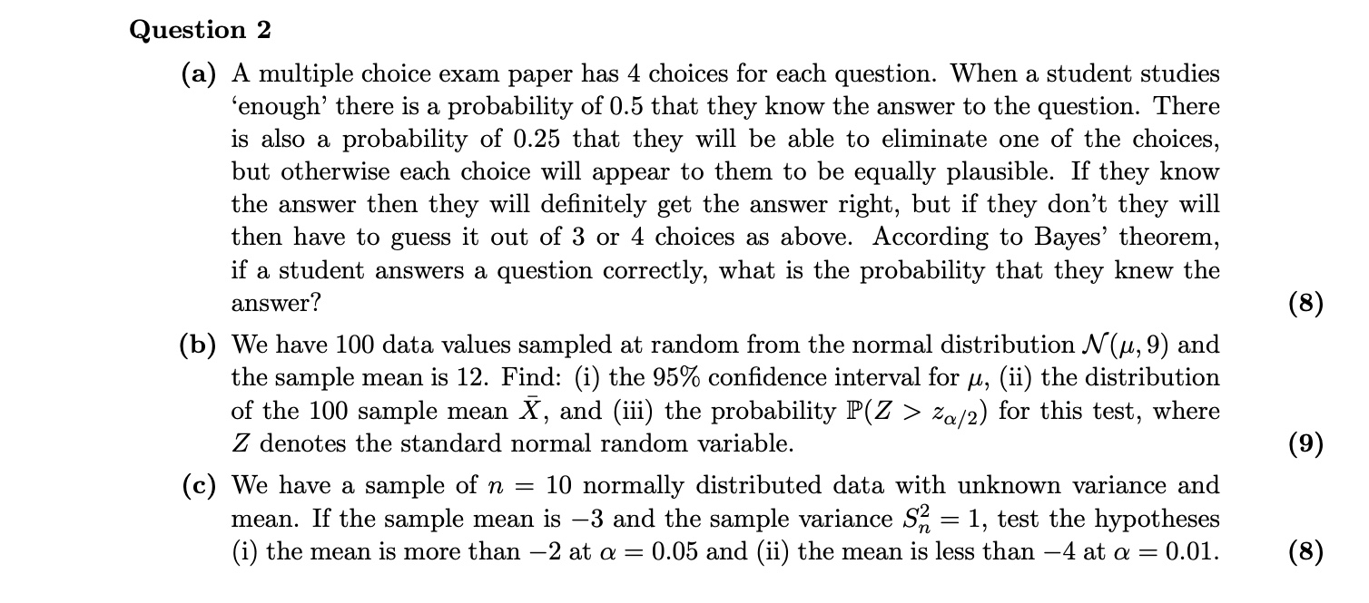 (a) A multiple choice exam paper has 4 choices for | Chegg.com