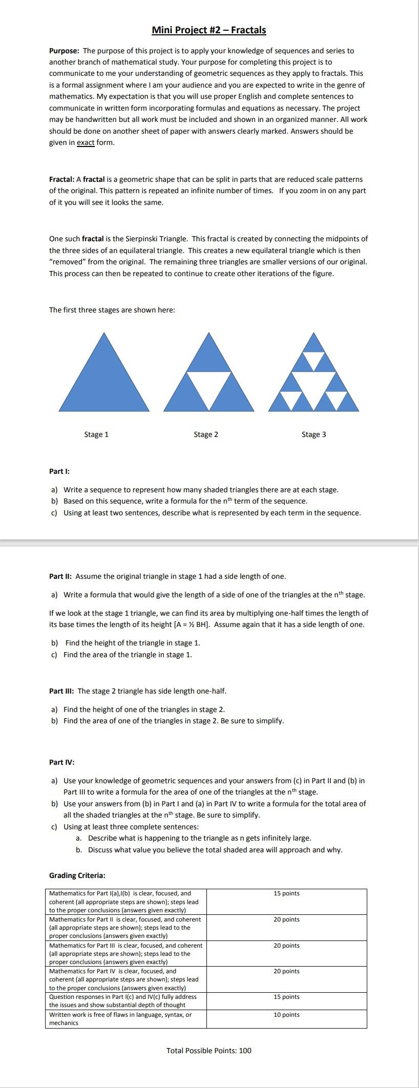 Solved Mini Project #2 - Fractals Purpose: The purpose of | Chegg.com