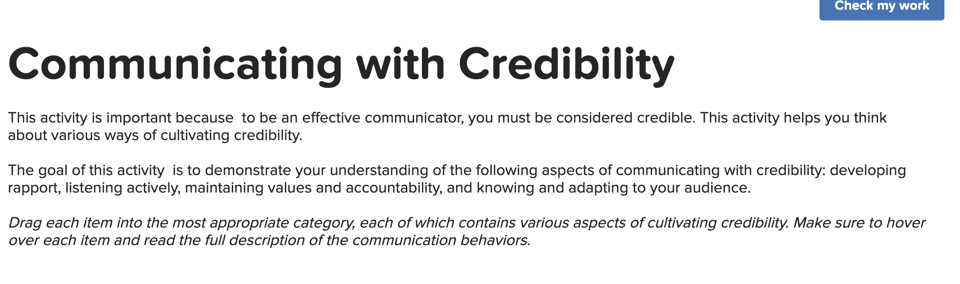 Solved Check my work Communicating with Credibility This | Chegg.com