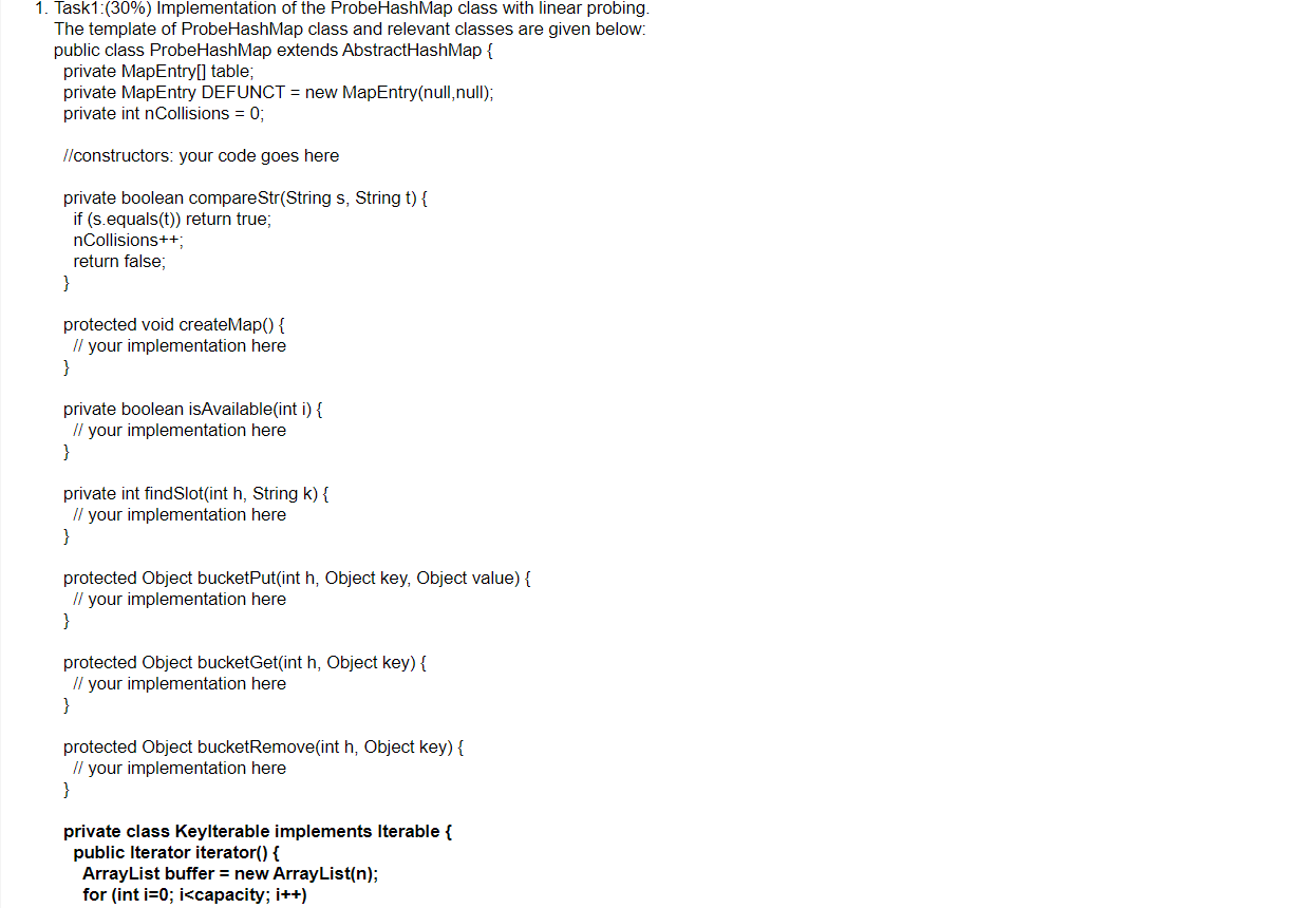 Solved 1. Task1:(30%) Implementation of the Probe HashMap | Chegg.com