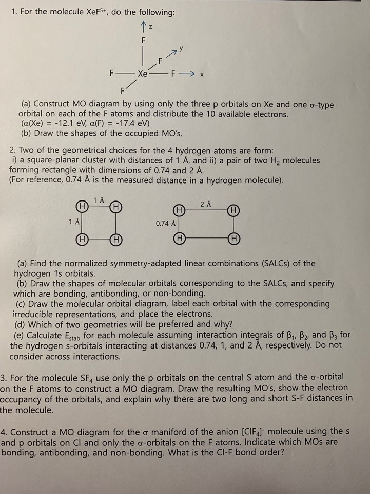 1. For the molecule XeF5, do the following: z F F Xe | Chegg.com